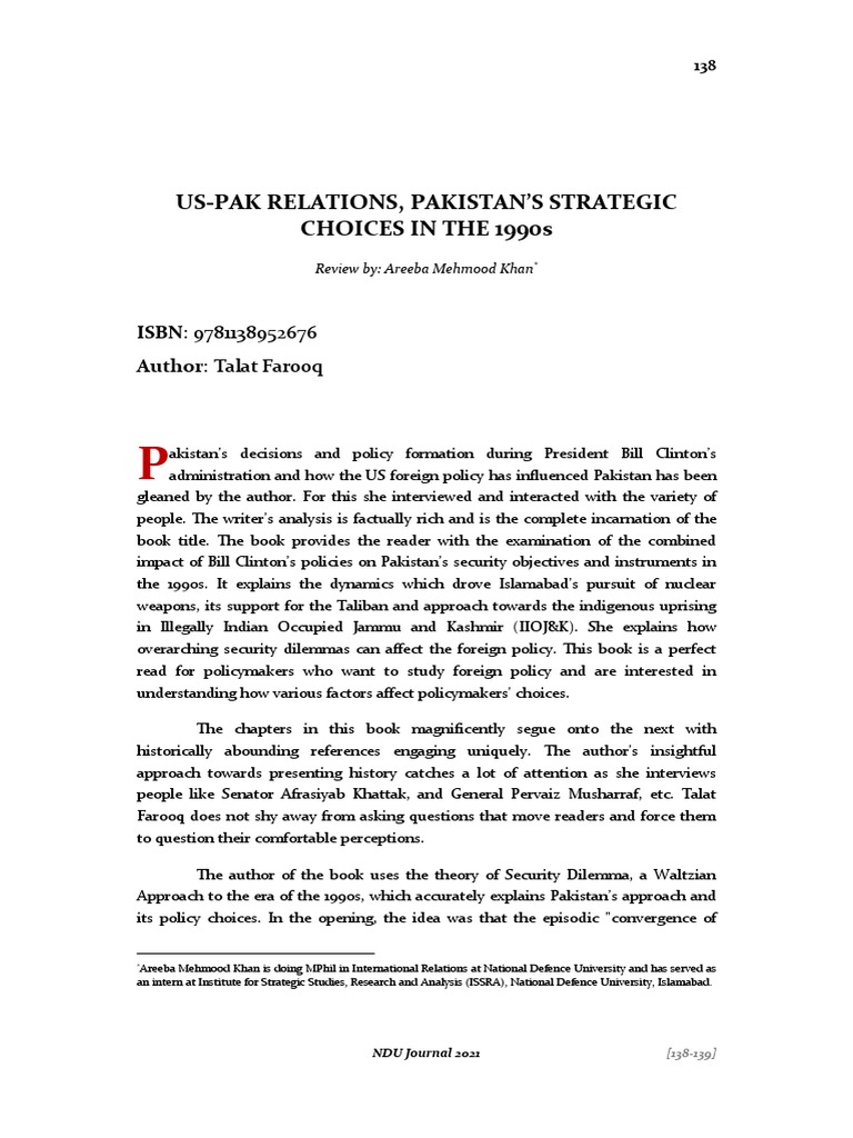 12 Book Review On Us Pak Relations Areeba Mehmood Khan 1 | PDF ...