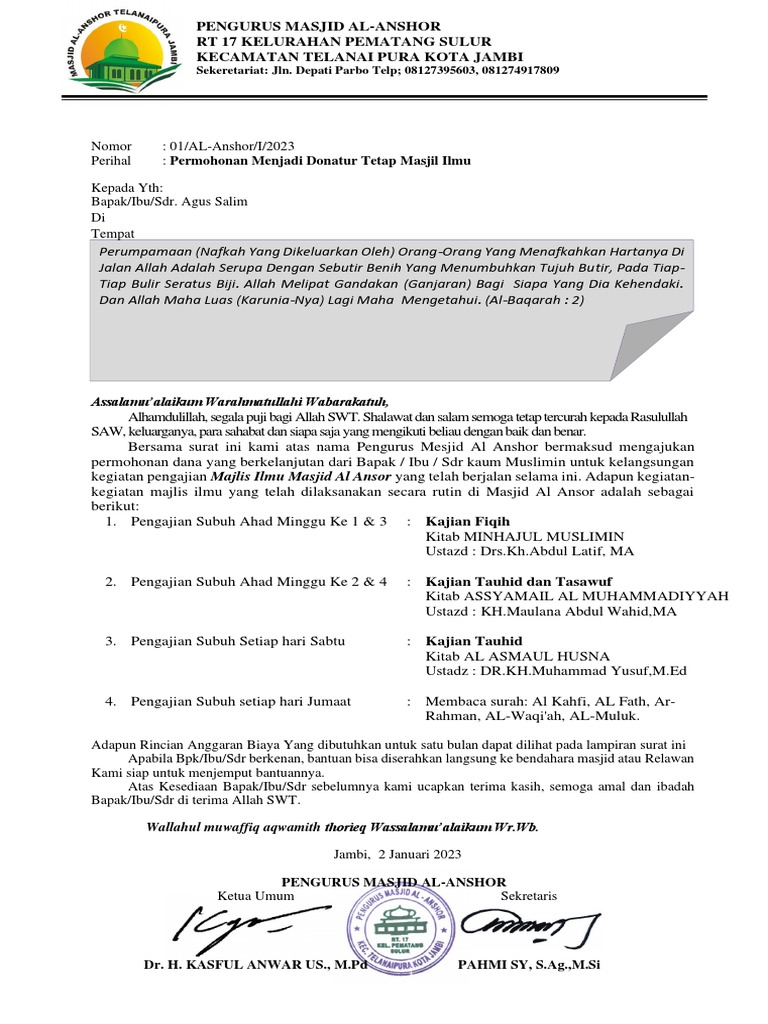 Surat Permohonan Donatur Tetap | PDF
