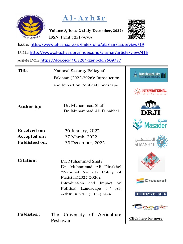 Pakistan's 2022-2026 National Security Policy | PDF | National Security ...