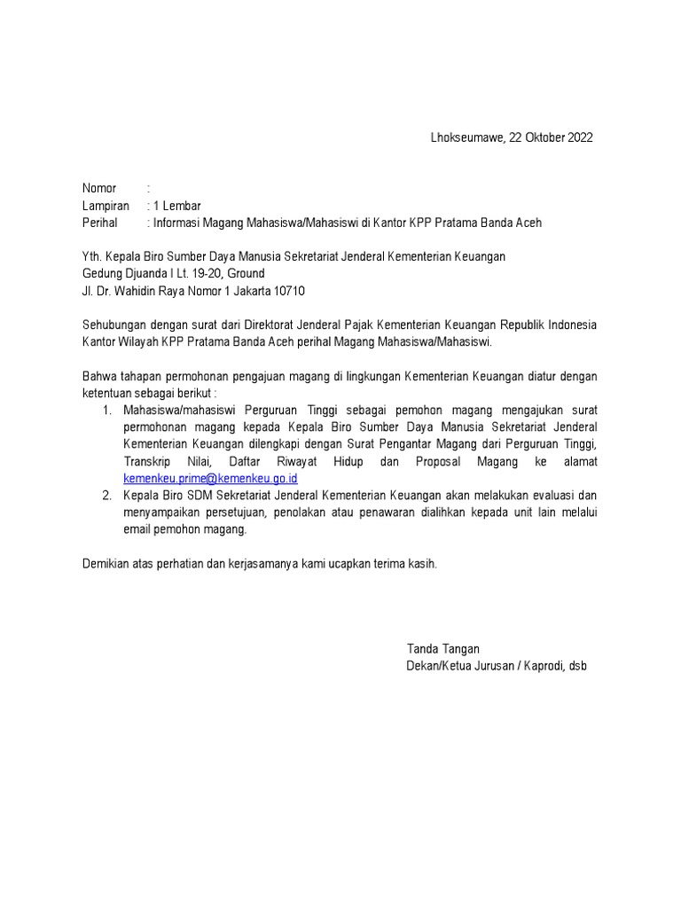 Surat Pengantar Magang Dari Perguruan Tinggi | PDF | Pengelolaan ...