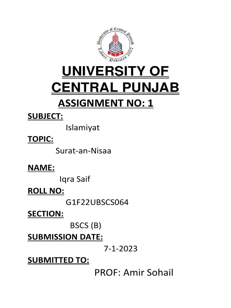 COVER ASSIGNMENT Islamiyat | PDF