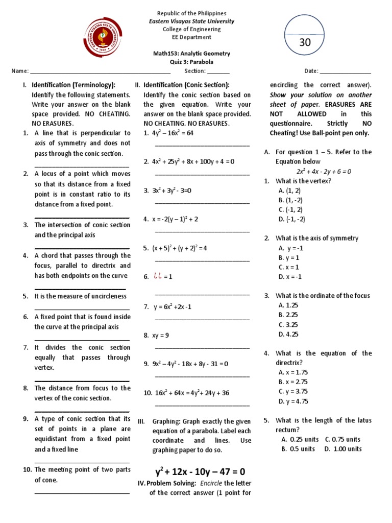Analytic Quiz | PDF | Analytic Geometry | Geometry