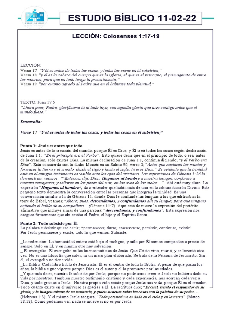 Colosenses 1 17 19 11 02 22 Pdf Jesús Cristo Título