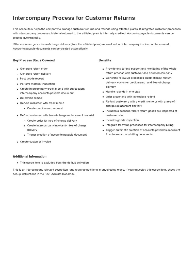 Intercompany Process For Customer Returns (2F4) | PDF | Accounts ...