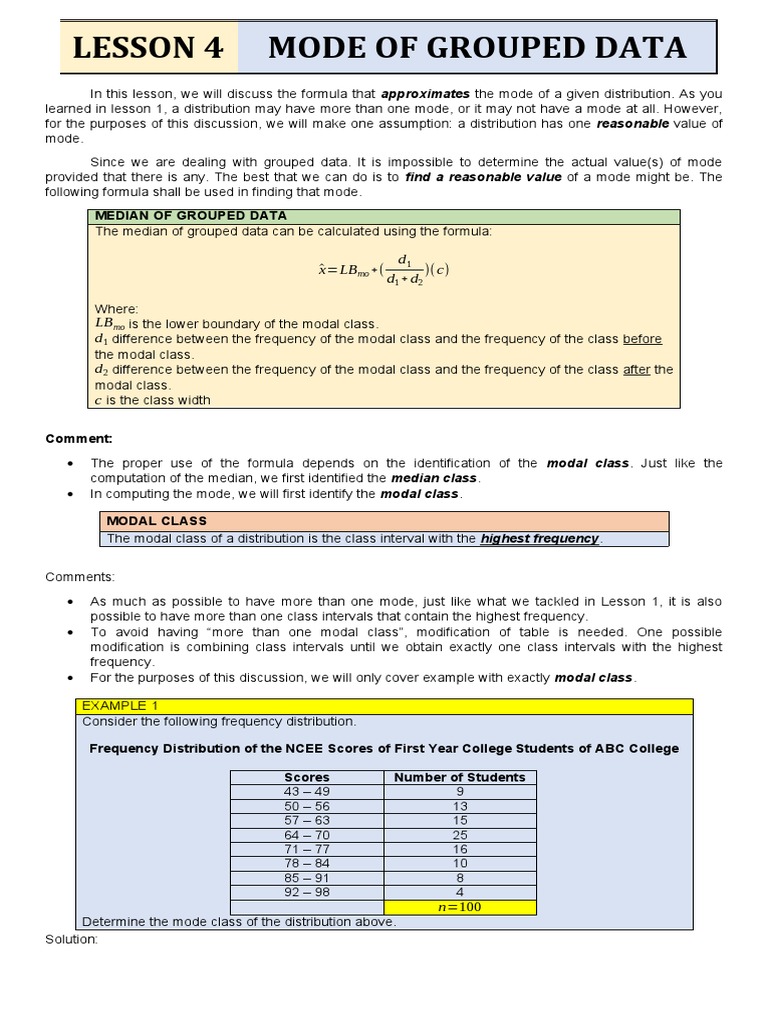 Mode of Grouped Data | PDF | Mode (Statistics) | Analysis