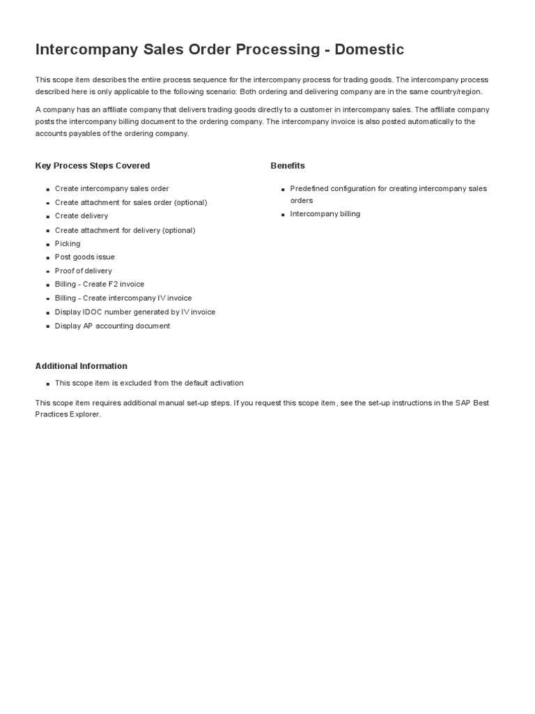 Intercompany Sales Order Processing - Domestic (1HO) | PDF