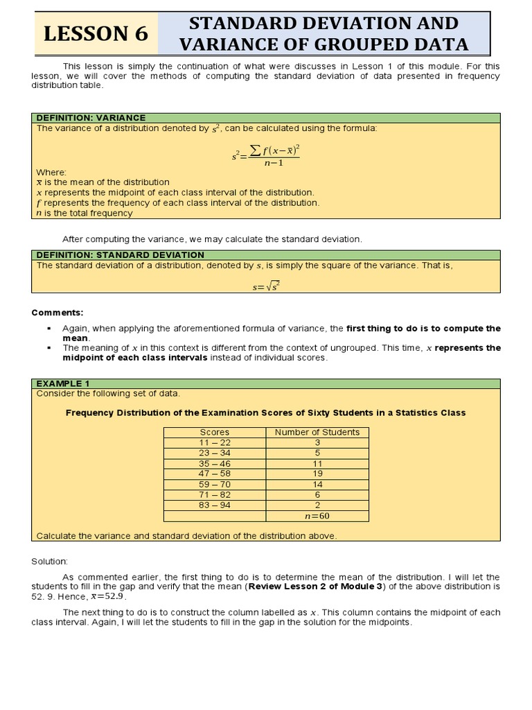 Standard Deviation Grouped Data Pdf Variance Standard Deviation