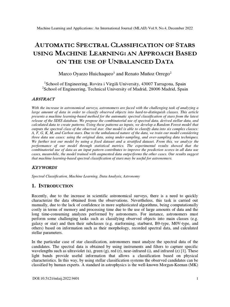 Automatic Spectral Classification of Stars Using Machine Learning: An ... Automatic Spectral Classification of Stars Using Machine Learning: An ...