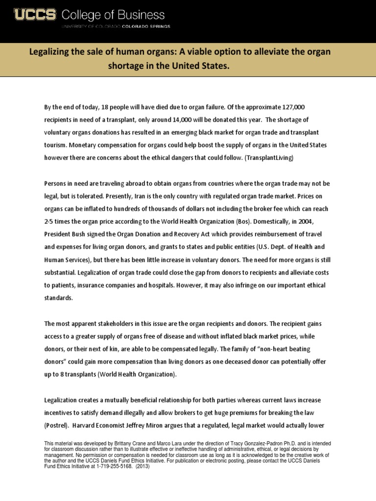 Legalizing The Sale of Human Organs - 0 | PDF | Organ Donation | Organ ...