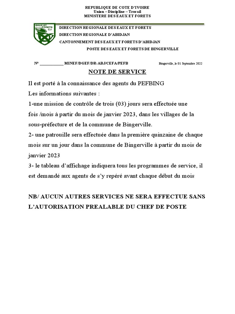 Note de Services | PDF