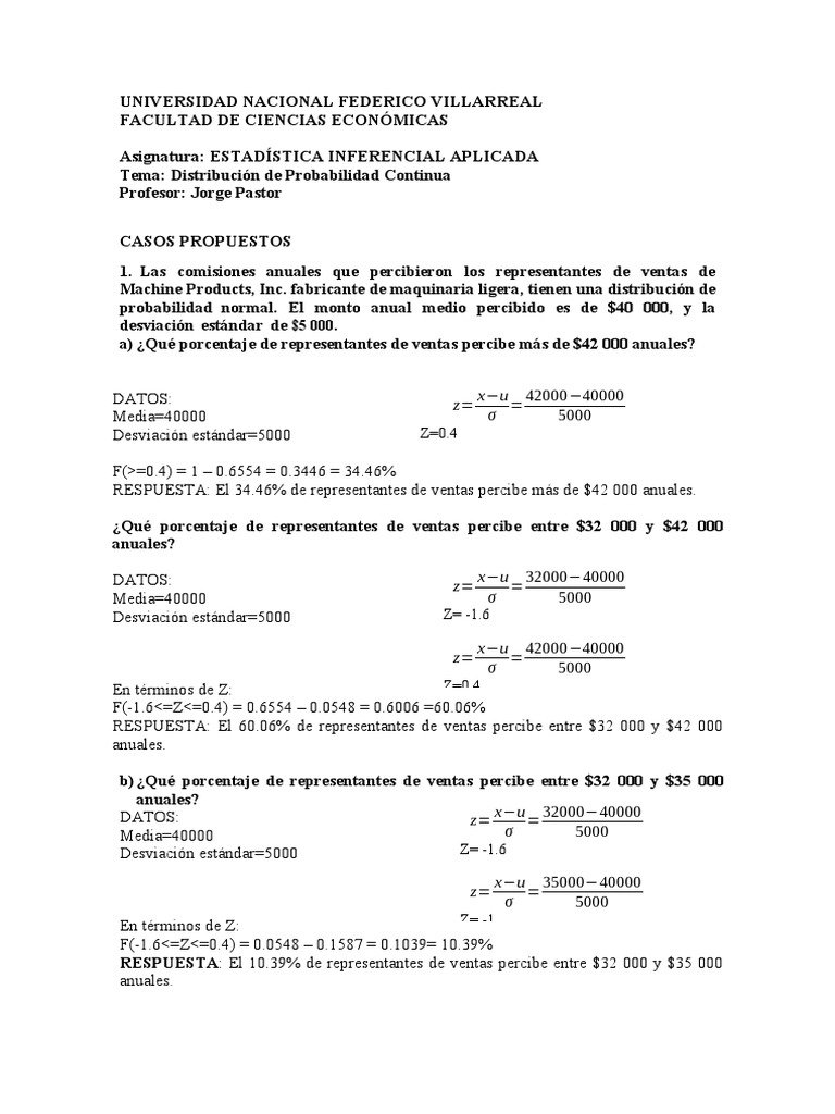 Casos Distribución Continua-ESTADISTICA INFERENCIAL | PDF | Probabilidad | Probabilidades y ...