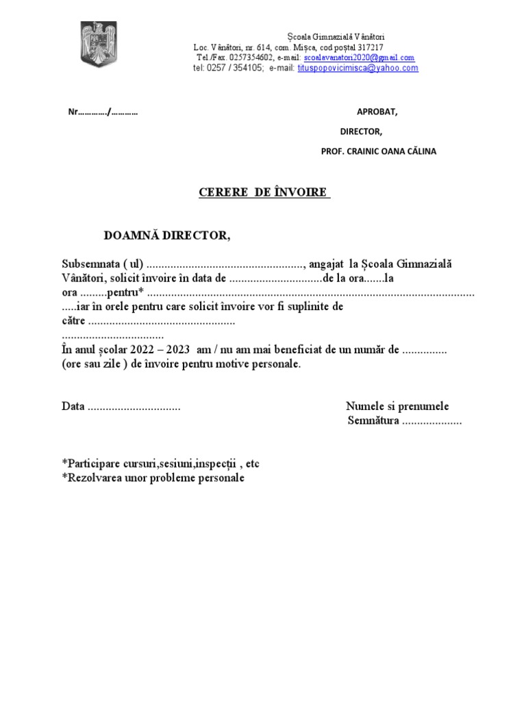 Cerere de Invoire 2018 2019 | PDF