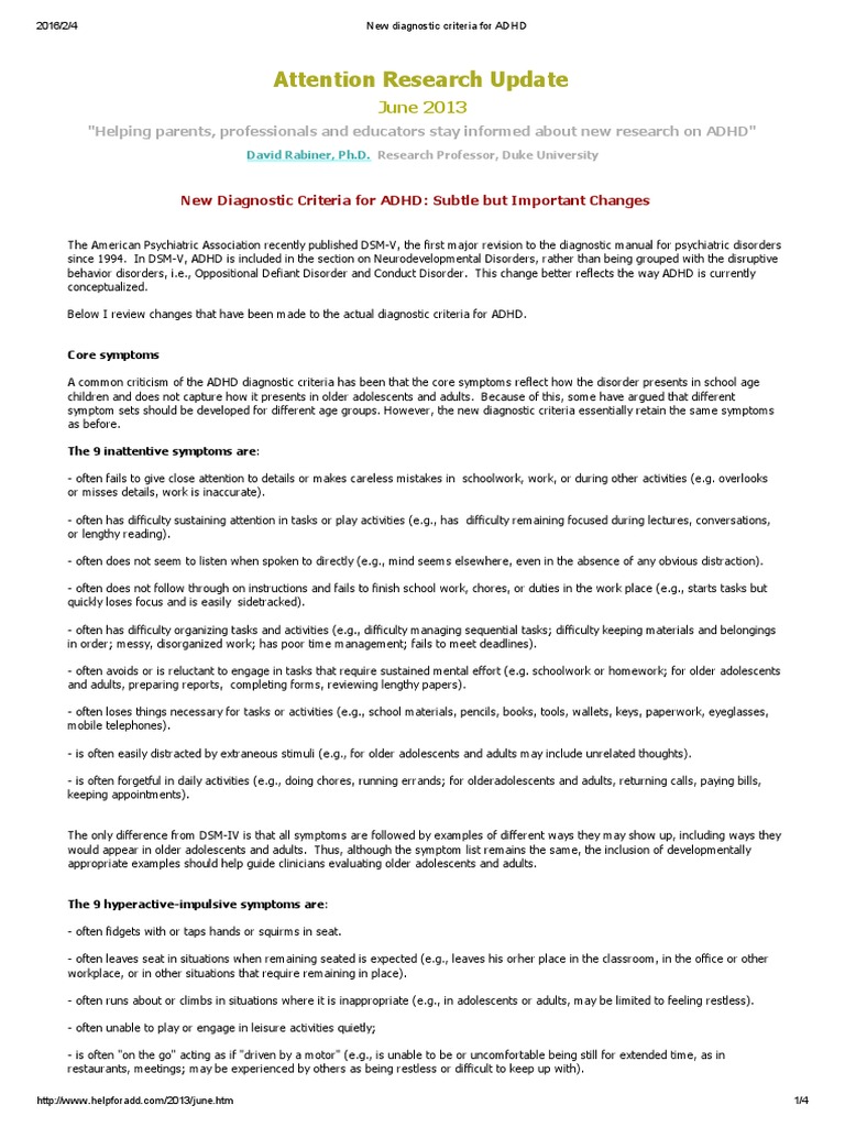 New ADHD Diagnostic Criteria Explained | PDF | Attention Deficit ...