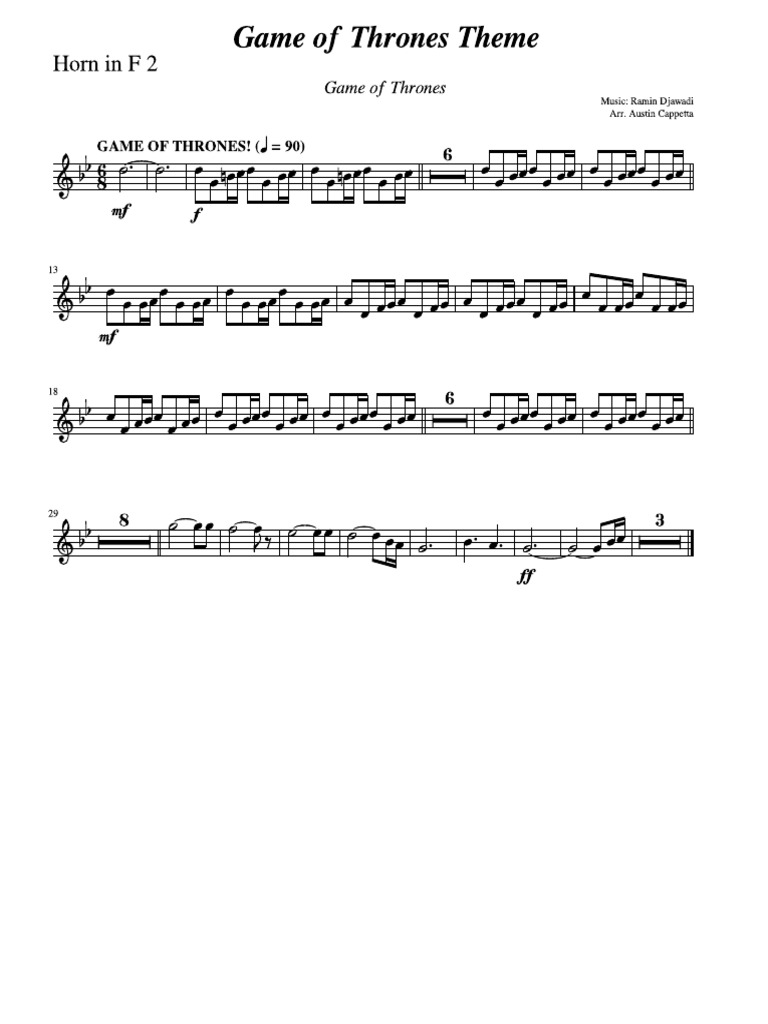 HORN in F2 Game of Thrones Theme | PDF