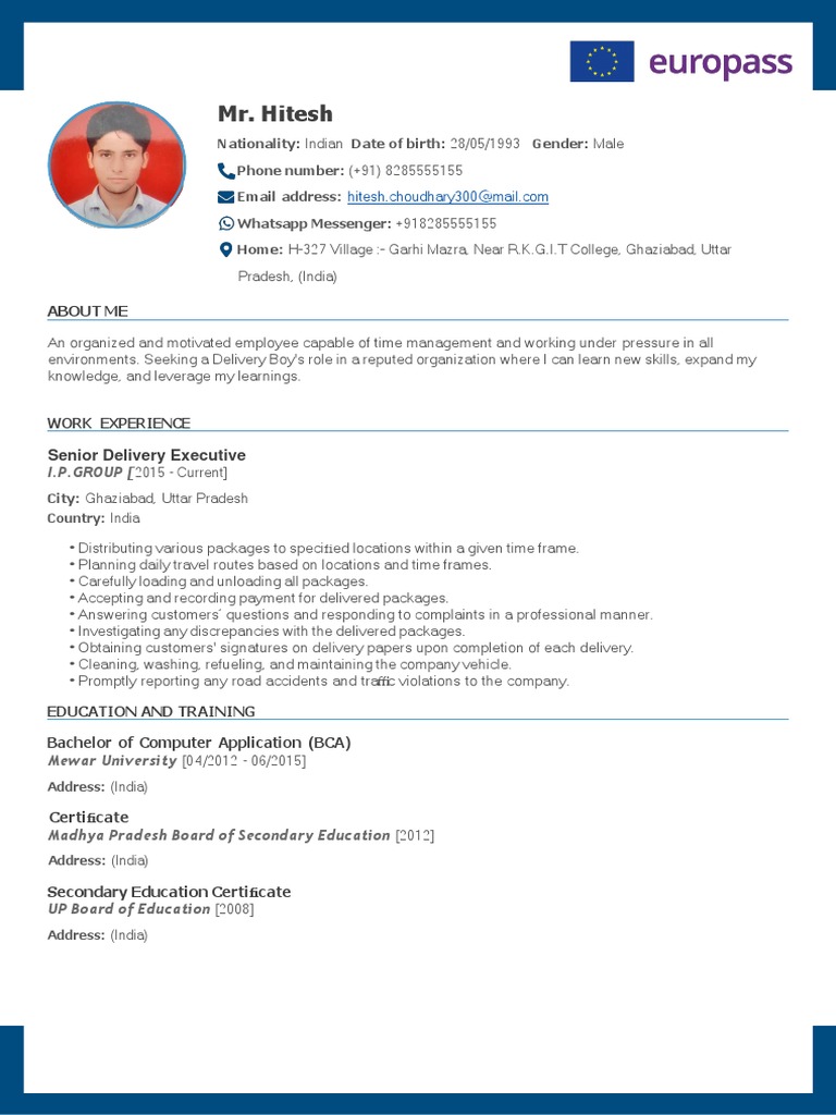 Hitesh Resume Delivery Boy | PDF | Communication