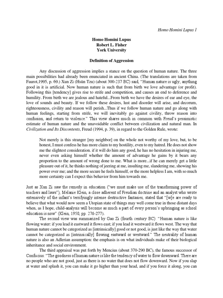 Homo Homini Lupus The Nature of Aggressi | PDF | Id | Sigmund Freud