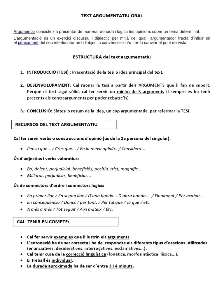 Text Argumentatiu Oral | PDF