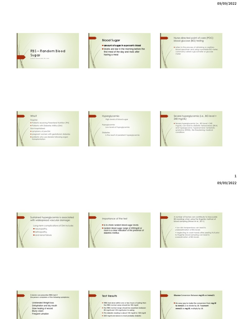 RBS - Random Blood Sugar PDF | PDF | Hyperglycemia | Diabetes