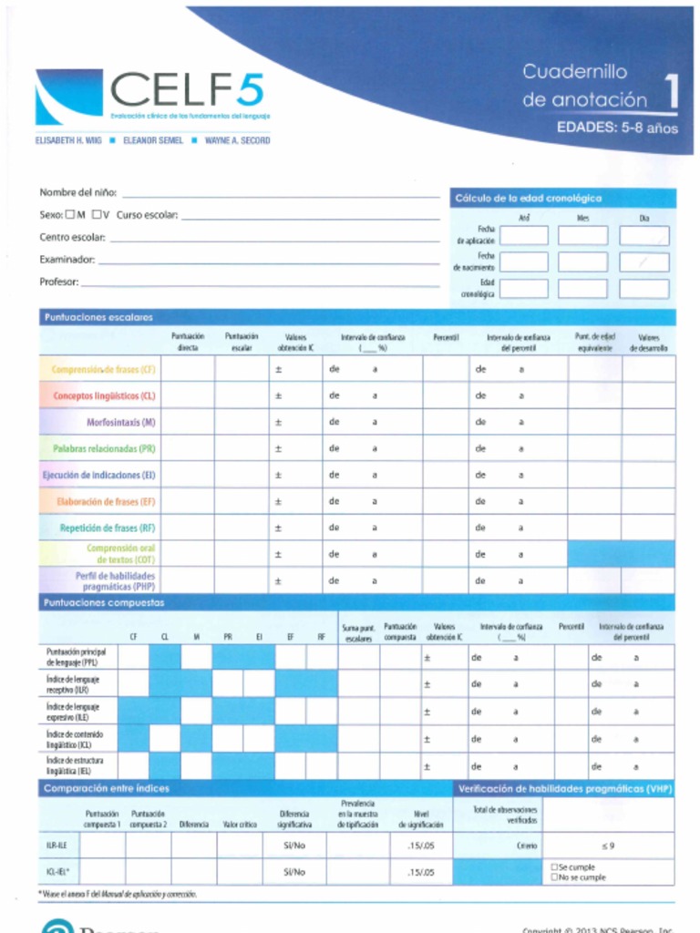 Cuadernillo 1 CELF-5 | PDF