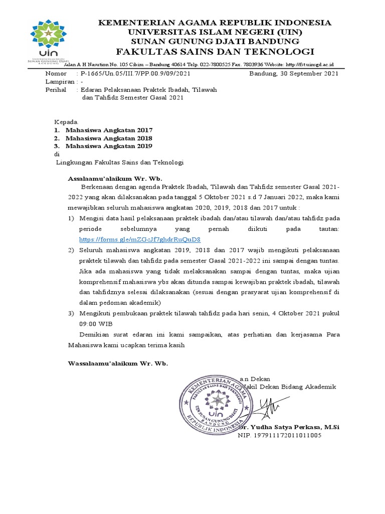 Edaran Praktek Ibadah dan Tilawah 2021 | PDF
