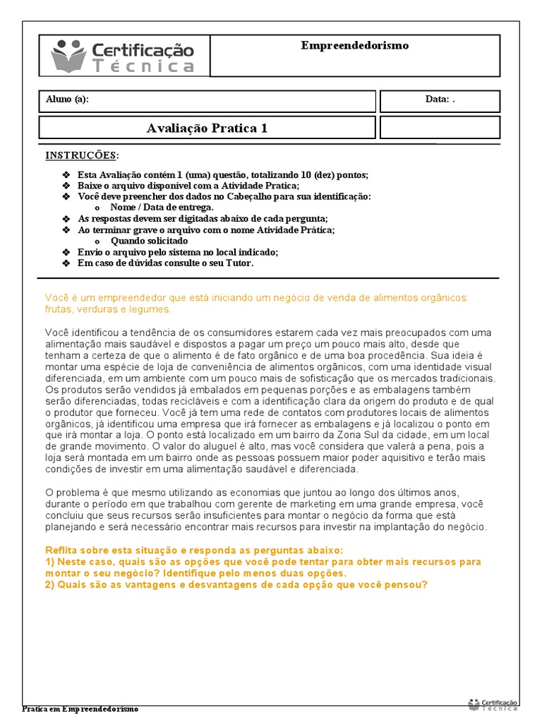Atividade Pratica - Empreendedorismo | PDF | Empréstimos | Empreendedorismo