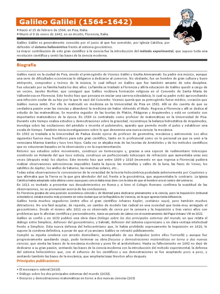 GalileoGalilei-para Niños y Niñas | Descargar gratis PDF | Galileo ...