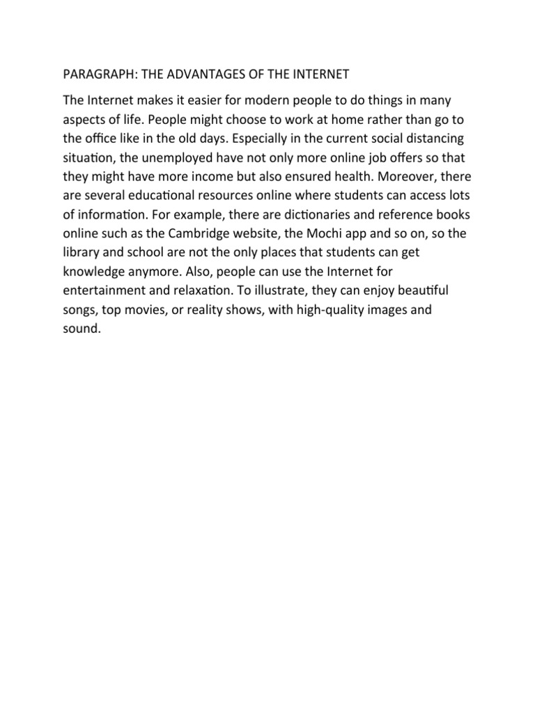 Paragraph The Advantages of The Internet | PDF