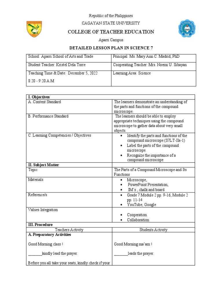 DLP IN SCIENCE 7 (Demo) | PDF | Microscope | Teachers