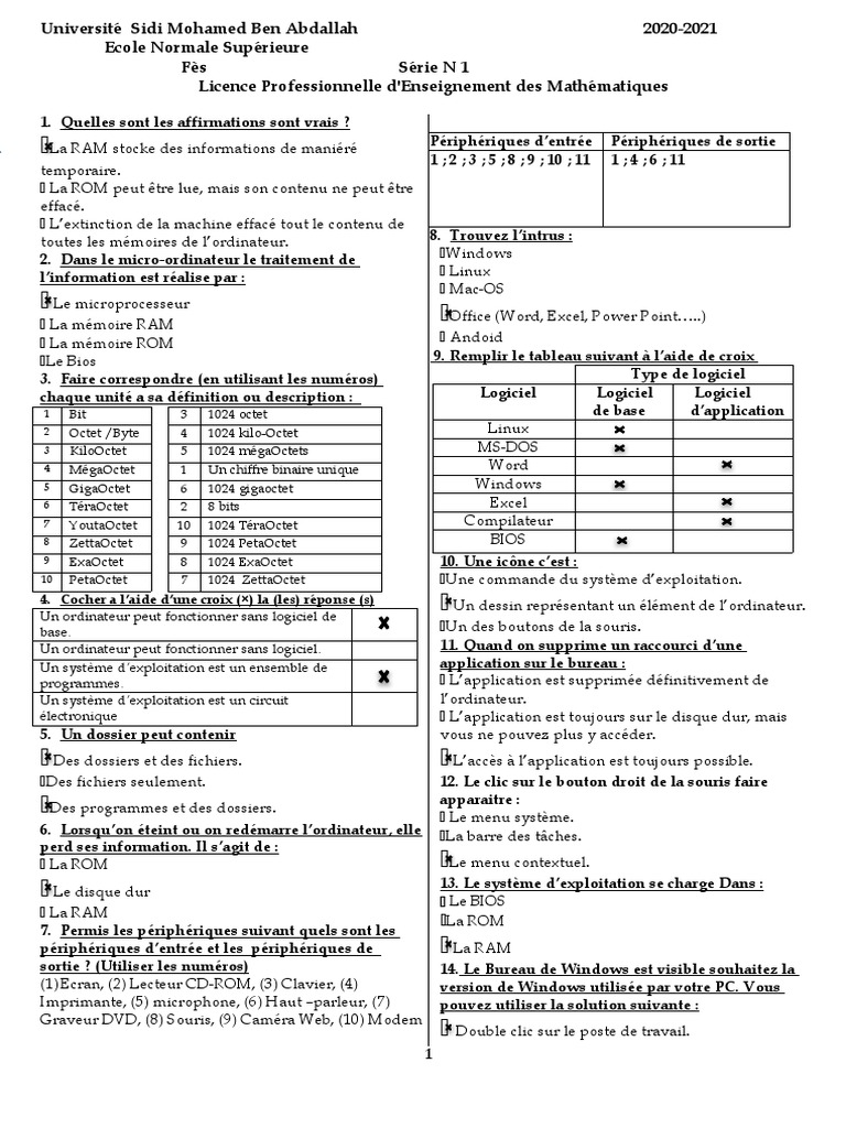 Quiz Informatique pour Étudiants | PDF | Système d'exploitation | Application