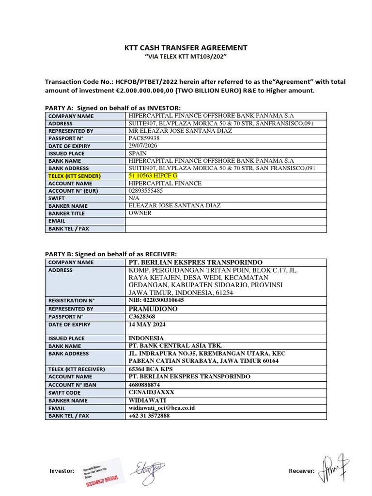 KTT - CASH - TRANSFER - AGREEMENT - 2022 - 02 - 01 10B (1) Signed | PDF ...