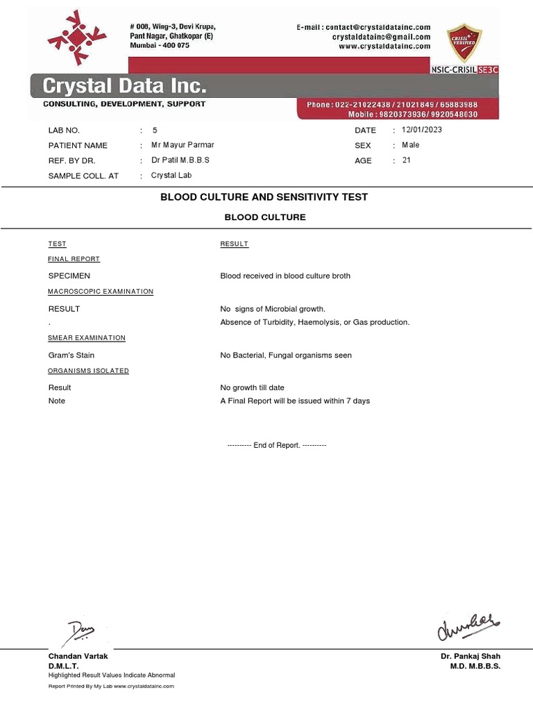 Blood Culture Test | PDF