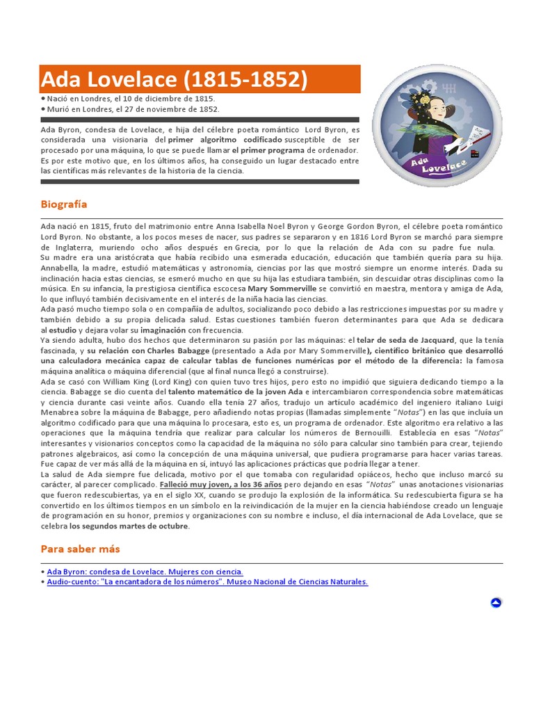 AdaLovelace-para Niños y Niñas | PDF | Science
