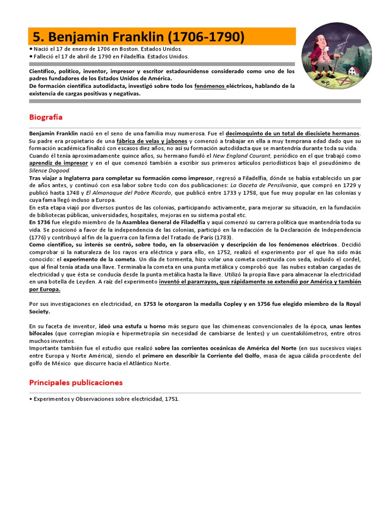 BenjaminFranklin-para Niños y Niñas | PDF | Benjamin Franklin