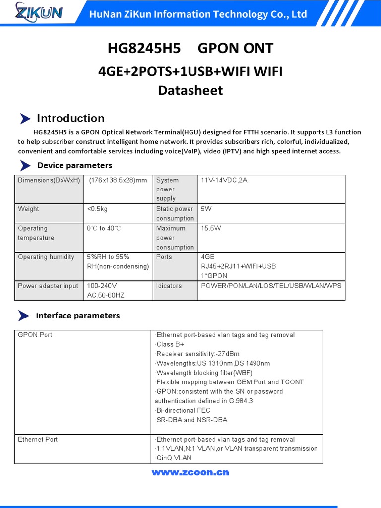 HG8245H5 Datashee | PDF | Computer Standards | Electronics