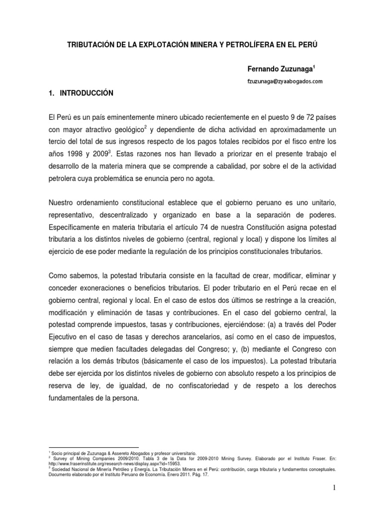 Tributación Minera y Petrolera en Perú | PDF | Impuestos | Minería