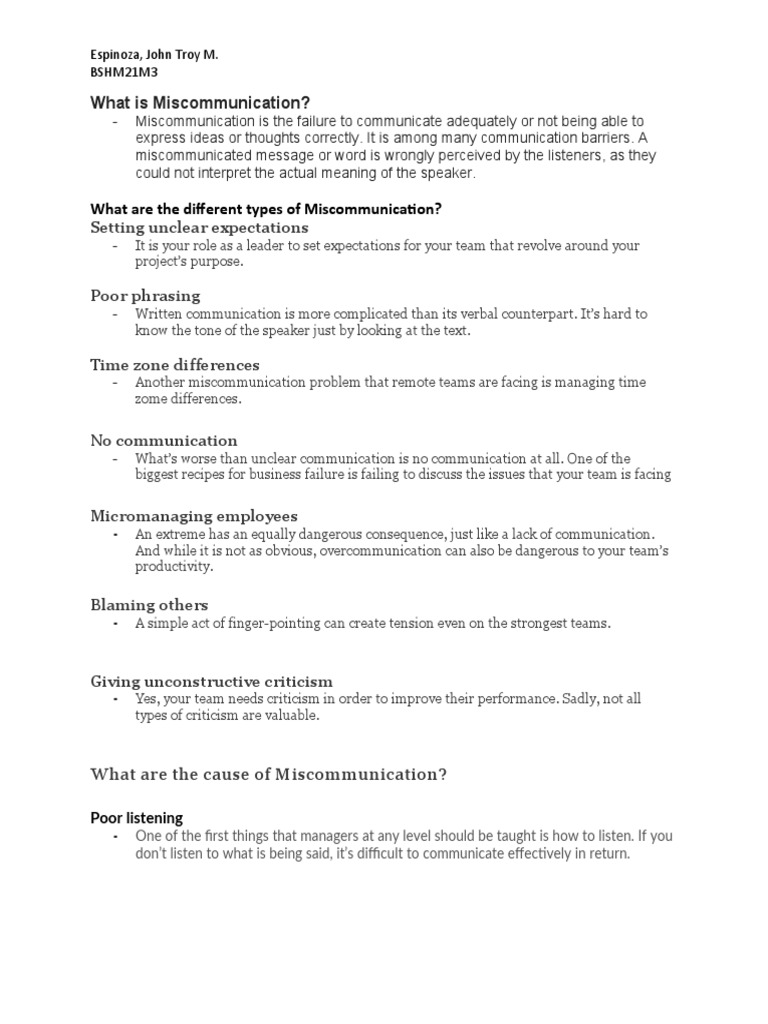 What Are The Different Types of Miscommunication? | PDF | Communication ...