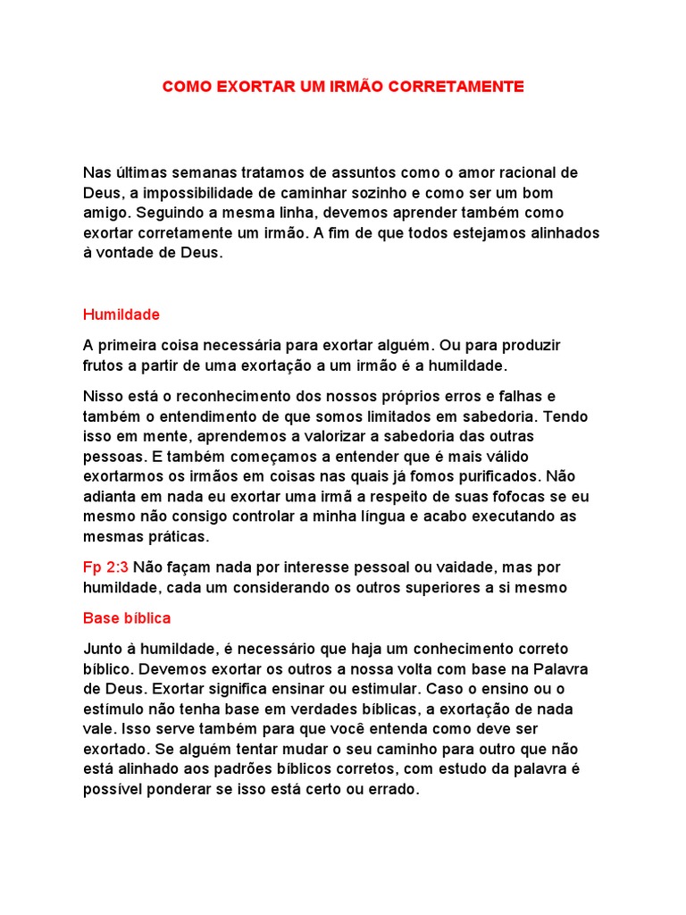 Como Exortar Um Irmão Corretamente | PDF | Amor | Sabedoria