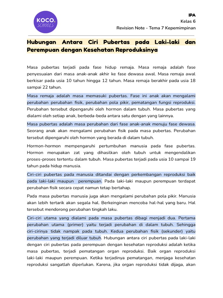 Revision Note - IPA Kelas 6 - Tema 7 Kepemimpinan | PDF