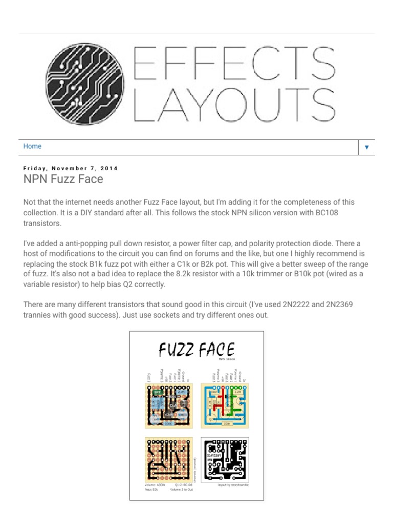 Perf and PCB Effects Layouts - NPN Fuzz Face | PDF | Bipolar Junction ...