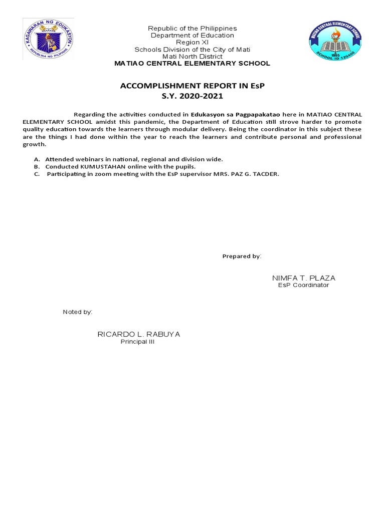 Accomplishment Report in Esp | PDF