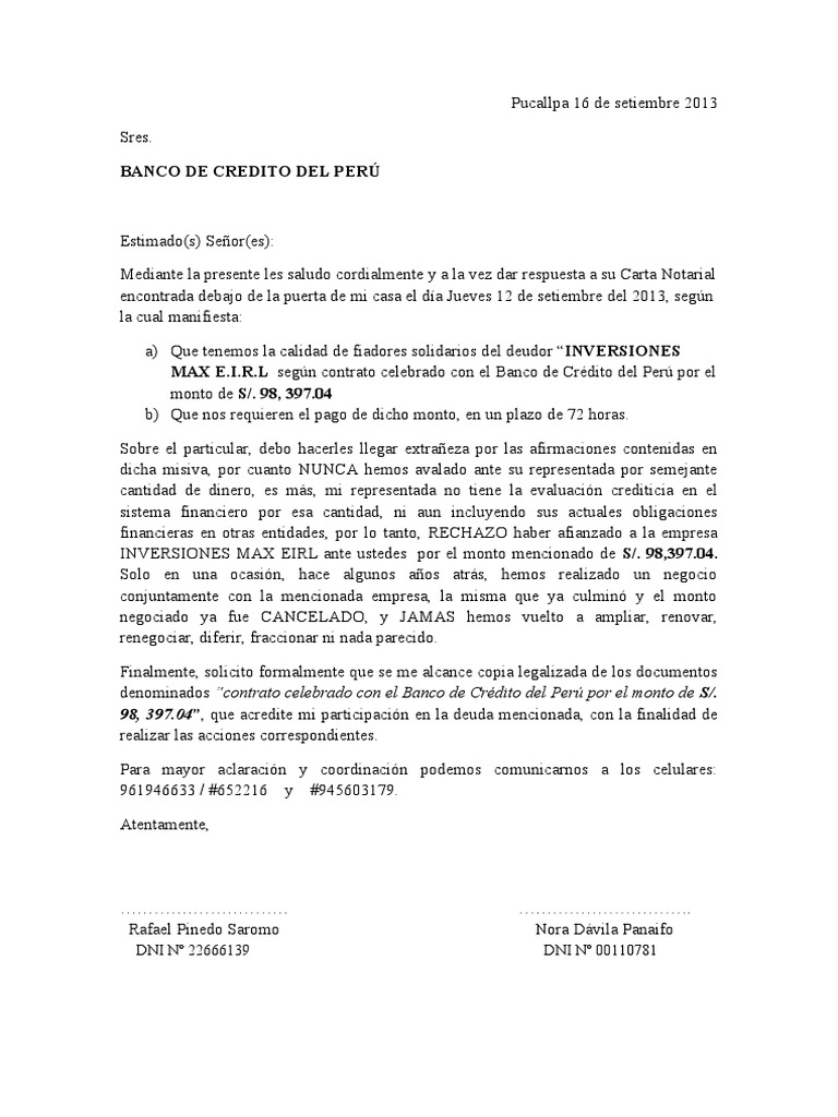 Carta Al BCP | PDF