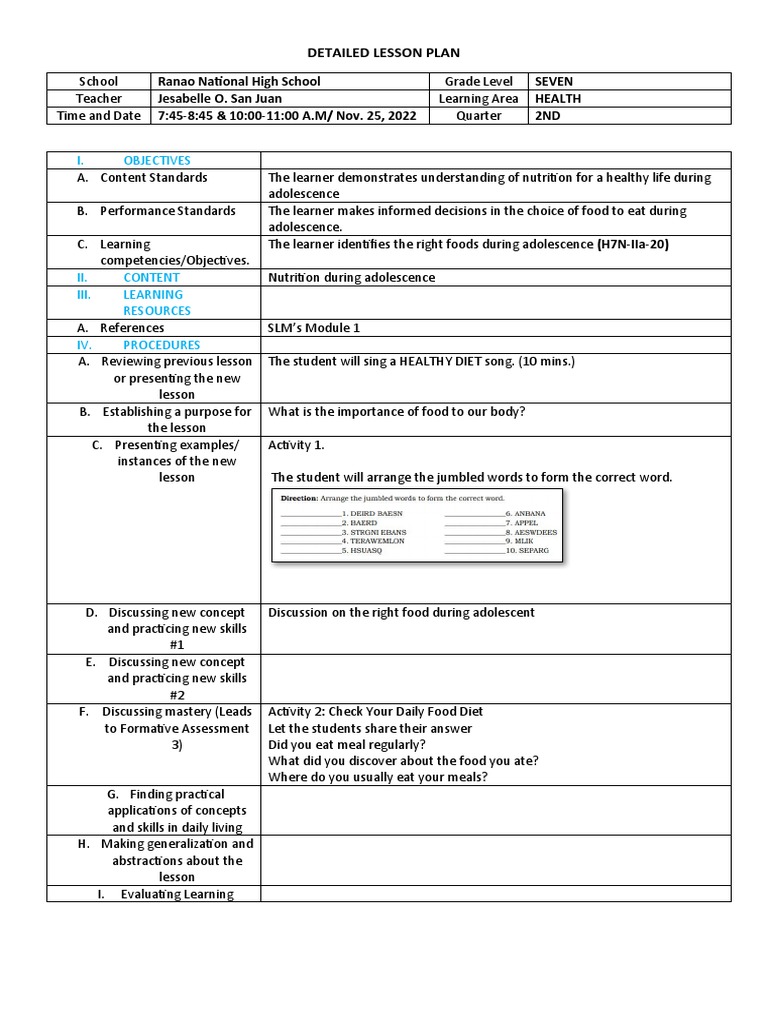 Detailed Lesson Plan | PDF