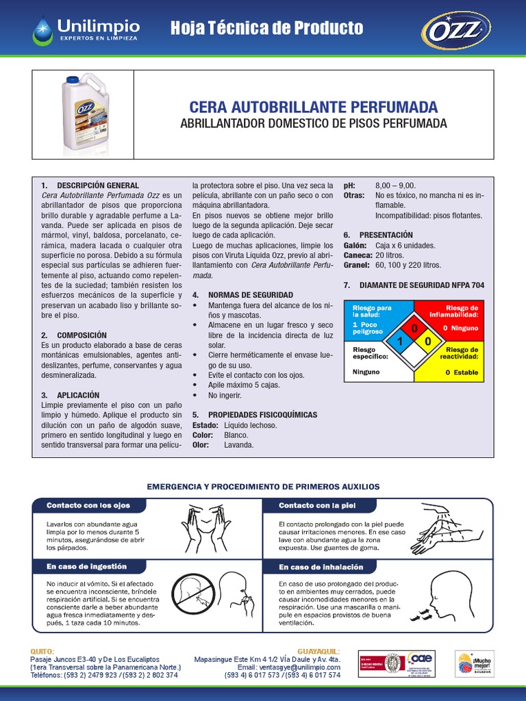 Hoja Tecnica Cera Autobrillante Ozz | PDF | Materiales | Química