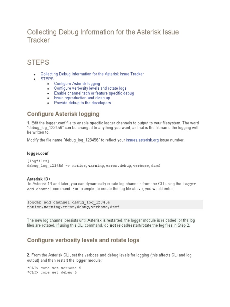 Collecting Debug Information For The Asterisk Issue Tracker | PDF ... Collecting Debug Information For The Asterisk Issue Tracker | PDF ...