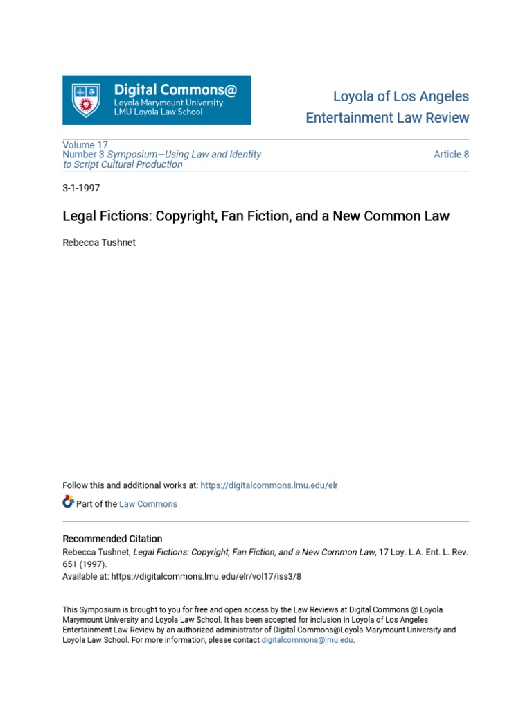 Legal Fictions - Copyright Fan Fiction and A New Common Law | PDF ...