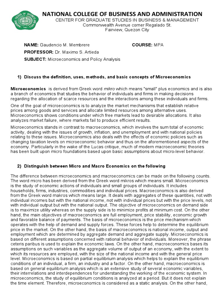 Microeconomics - Policy Analysis | PDF | Microeconomics | Macroeconomics