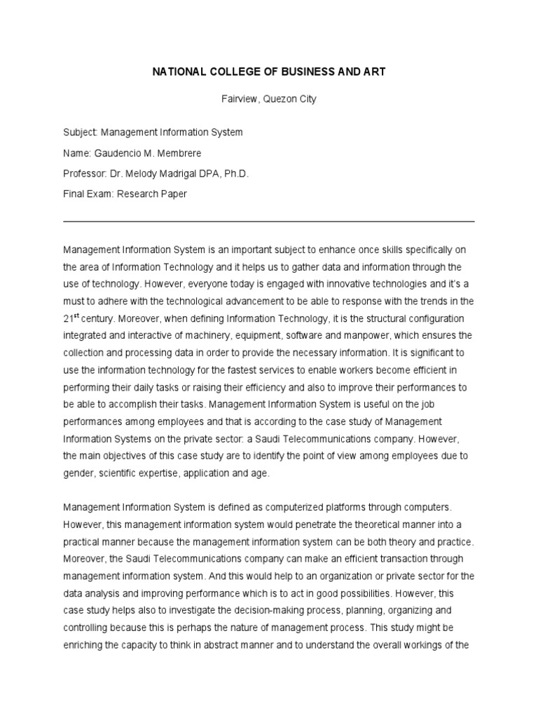 Management Information Systems Paper | PDF | Information System ...