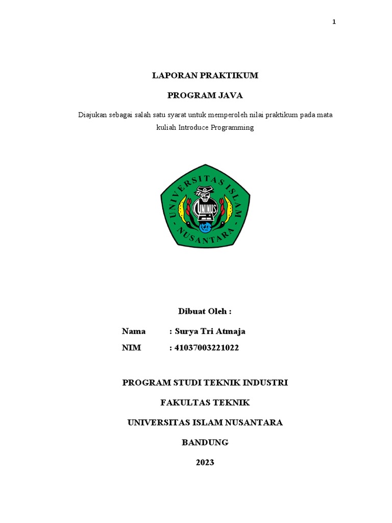 Laporan Praktikum Java - Surya - 41037003221019 - Teknik Industri 1B | PDF