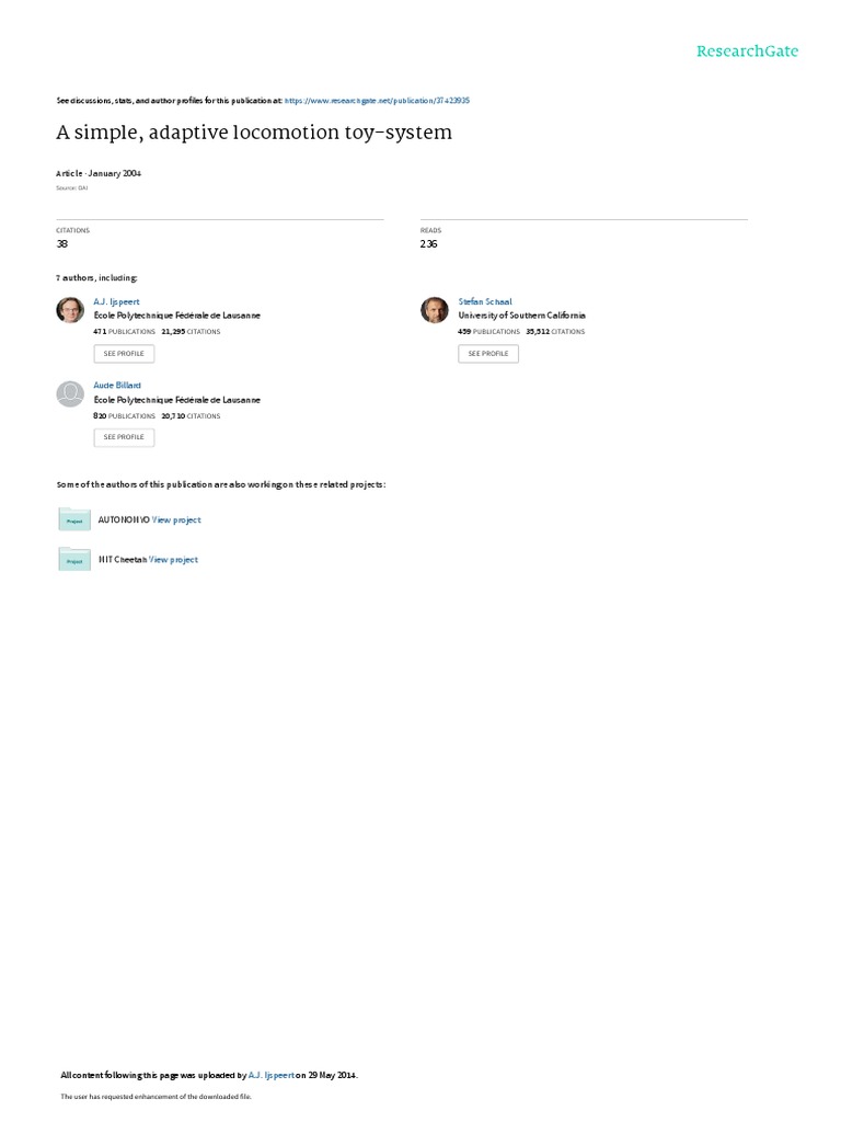A Simple Adaptive Locomotion Toy-System | PDF | Oscillation | Resonance