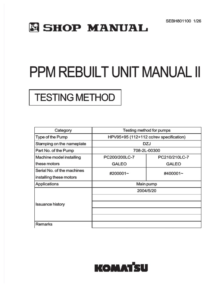 pc200 7 Main Pump Test Method | PDF | Pump | Valve